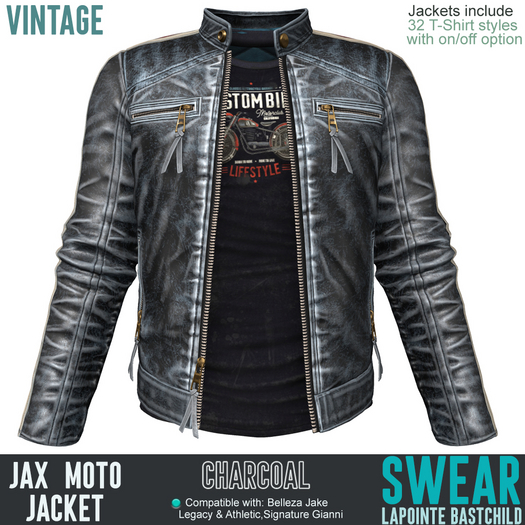 Second Life Marketplace - Leather Jacket - Jax Mens Vintage Charcoal - Leather Jacket